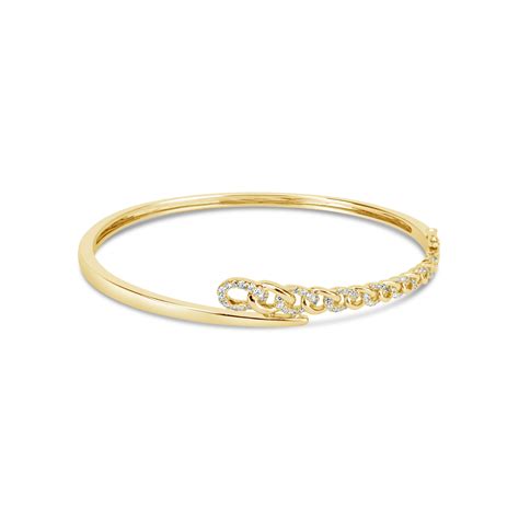 Gold Diamond Link Bypass Bangle