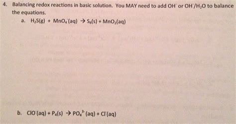Solved Balancing Redox Reactions In Basic Solution You May