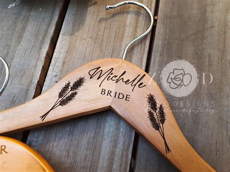 Wooden Hanger Pampass Grass Motif Include Custom Name Engraving