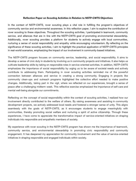 Nstp Reflection Paper Pdf Civic Engagement Community