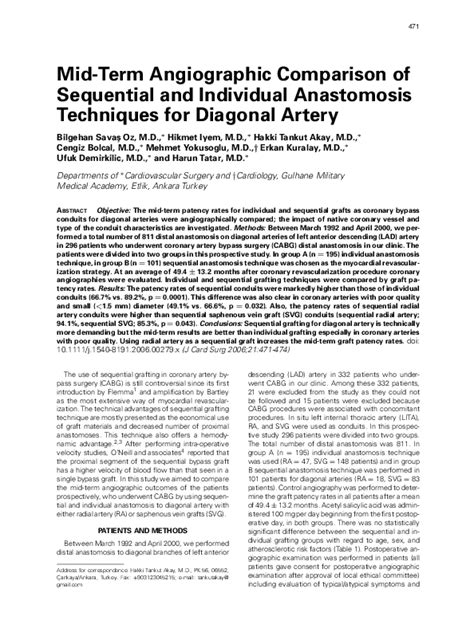 Pdf Midterm Angiographic Comparison Of Sequential And Individual Anastomosis Techniques For