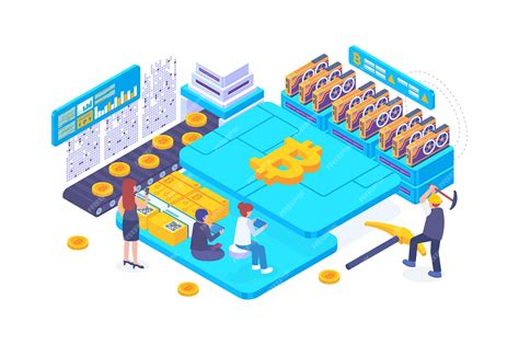 Premium Vector Isometric Bitcoin Mining Concept