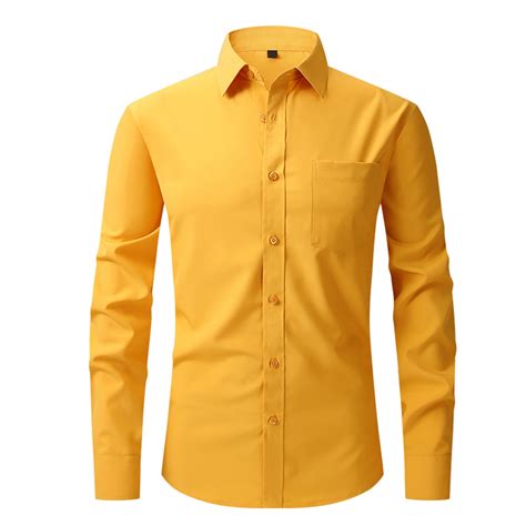 Elvqul Mens And Big Mens Shirts Long Sleeve Button Up Yellow Stretch