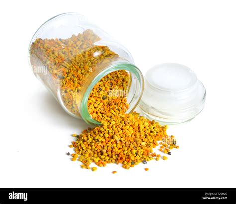Bee Pollen Baskets In The Glass Jar Isolated On White Background Stock