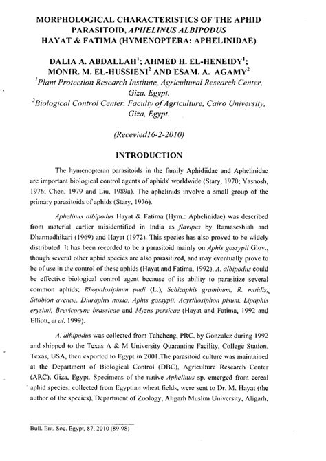 Pdf Morphological Characteristics Of The Aphid Parasitoid Species Aphelinus Albipodus Hayat