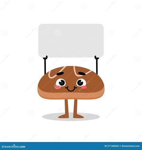 Happy Bread Cute Mascot Character Holding A Blank Banner Stock Vector