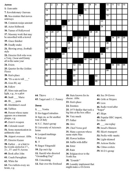 Easy Crossword Puzzles Free Printable
