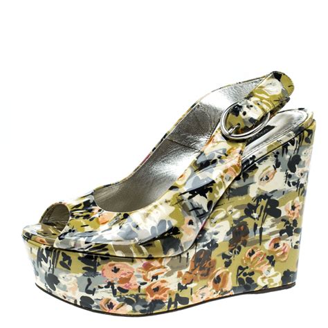 Dolce And Gabbana Multicolor Floral Printed Patent Leather Peep Toe