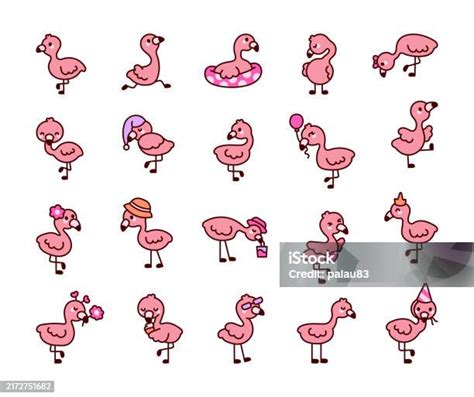 Cute Flamingo Character Adorable Bird Cartoon Hand Drawn Style Vector