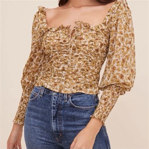 Astr Tops Nwt Astr The Label Square Neck Ruched Top Ivory Mustard