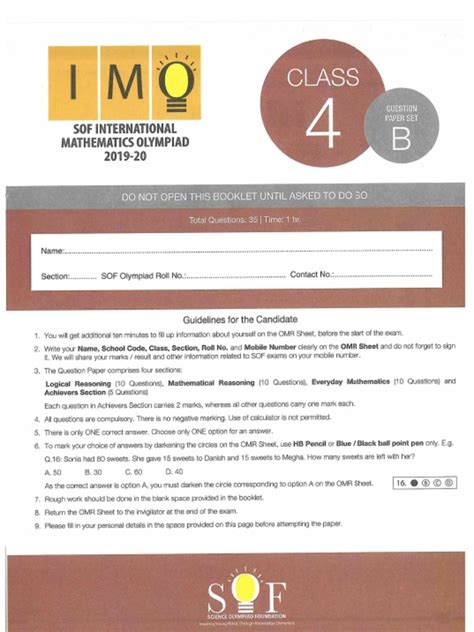 Imo Class 4 2019 20 Pdf