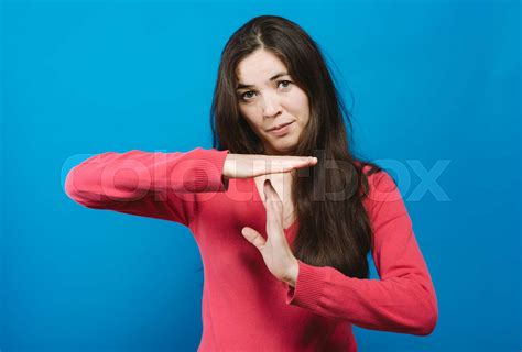 Girl Shows A Timeout Stock Image Colourbox