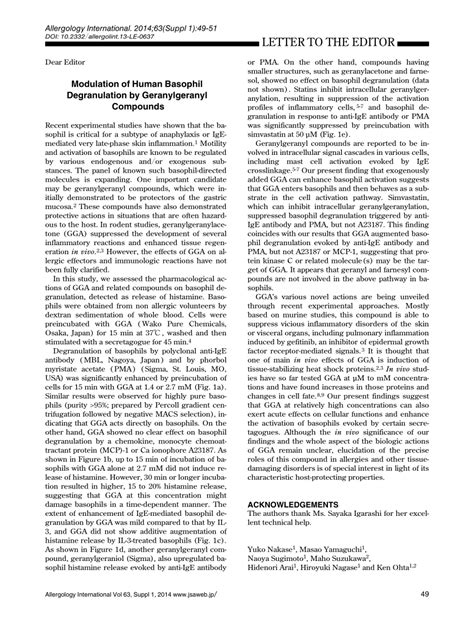 Pdf Modulation Of Human Basophil Degranulation By Geranylgeranyl Compounds