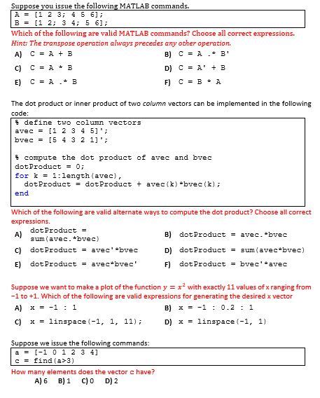Solved Suppose You Issue The Following MATLAB Commands A Chegg