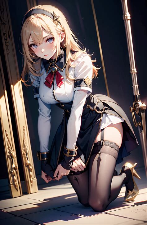 Anime Girl Kneeling Down With Sword And Sword In Hand Seaart Ai