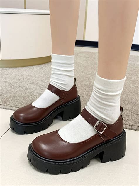 Buckle Decor Flatform Mary Jane Shoes Sapatos Mary Jane Sapato