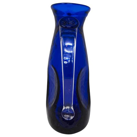 Blenko Wayne Husted Ap Cobalt Blue Logo Pitcher The Hour Shop