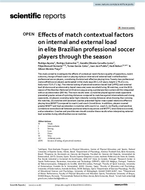 Pdf Effects Of Match Contextual Factors On Internal And External Load In Elite Brazilian