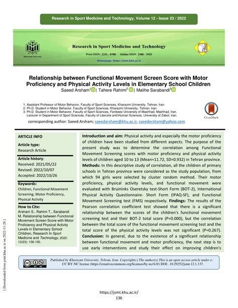 Pdf Relationship Between Functional Movement Screen Score With Motor
