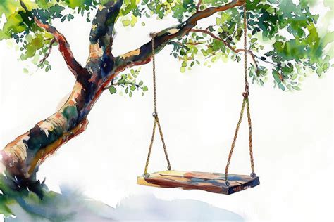 Premium Photo Watercolor Of Tree With Swings Hanging From A Sturdy Branch