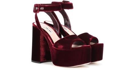 Miu Miu Velvet Platform Sandals In Red Lyst