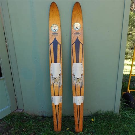 Vintage Fred Williams Wooden Water Skis Made In Australia Rare 24995