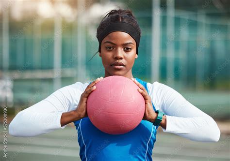 Portrait Serious Black Girl With Netball And Sports Fitness And