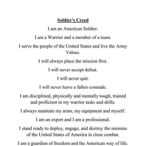 Soldiers Creed Creed Army Values