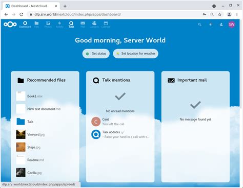 debian 11 bullseye nextcloud chat talk screen share server world