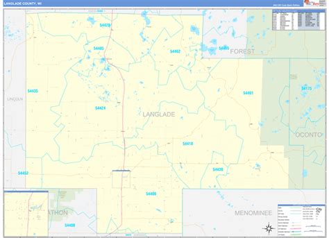 Langlade County Wi Zip Code Wall Map Basic Style By Marketmaps Mapsales