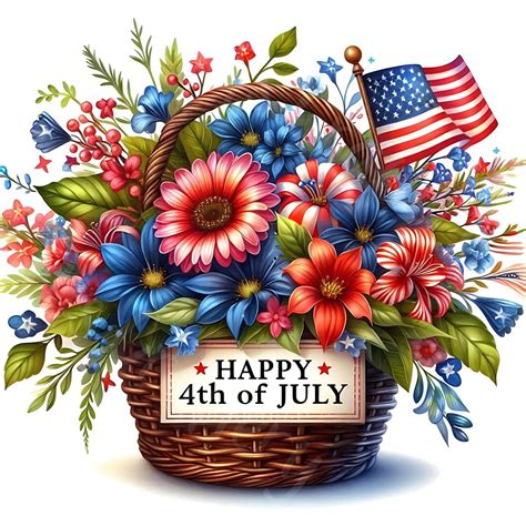 15  Happy 4th Of July Flower Basket Clipart Bundle Watercolor Floral
