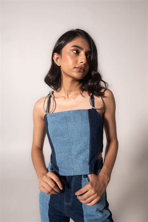 Denim Patchwork Corset With Shiny Straps Magia