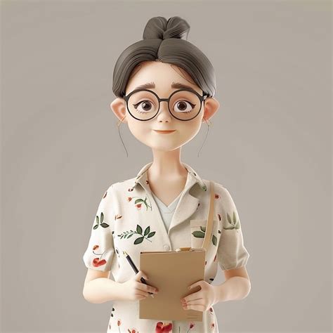 A Cartoon Of A Woman With Glasses Holding A Book Premium Ai Generated