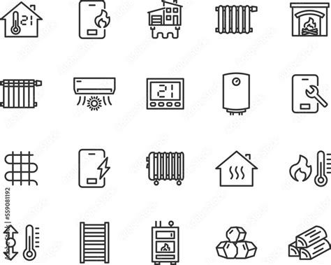 Vetor De Vector Set Of House Heating Line Icons Contains Icons Boiler