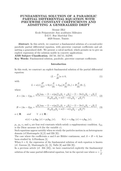 Pdf Fundamental Solution Of A Parabolic Partial Differential Equation