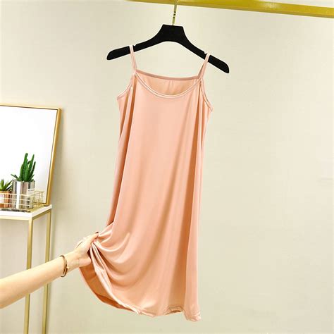 Ailaofu Womens Modal Nightgown Full Slip Midi Loose Dress Spaghetti