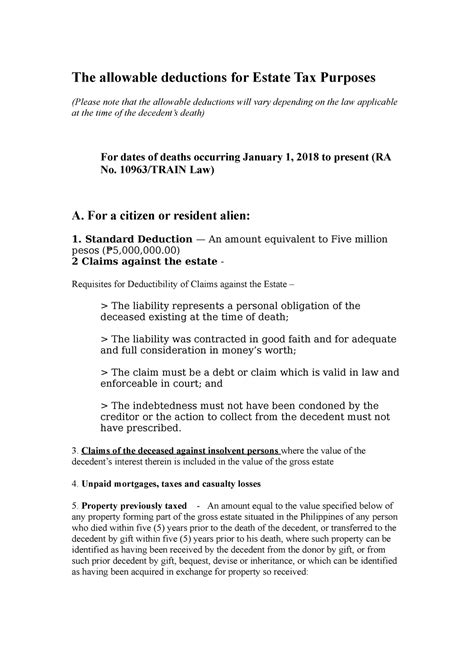 Gross Estate Allowable Deductions Bir The Allowable Deductions For