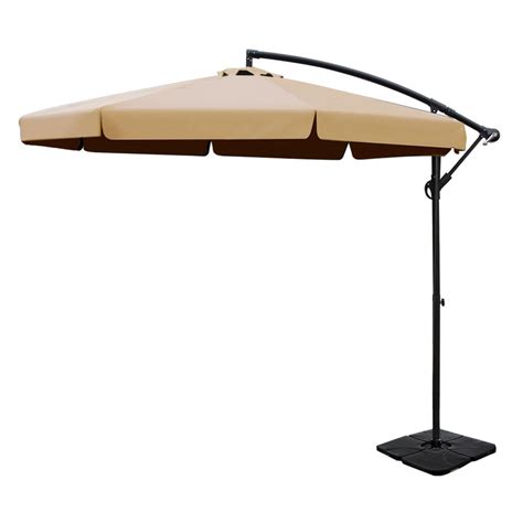 Instahut 3m Outdoor Umbrella Wbase Cantilever Garden Beach Patio Beig