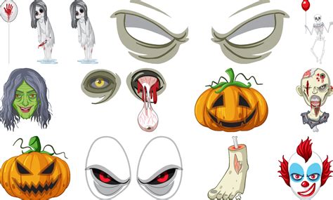 Set Of Horror Halloween Objects And Cartoon Characters 11491005 Vector