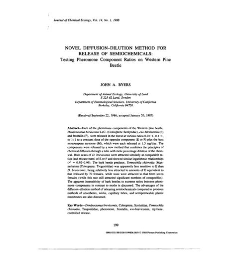 Pdf Novel Diffusion Dilution Method For Release Of Semiochemicals