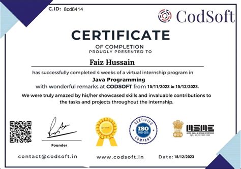 Faiz Hussain On Linkedin Javainternship Codsoftexperience