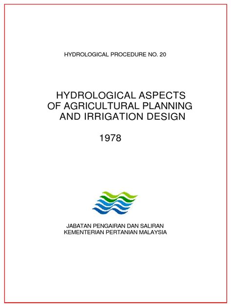 Hydrological Procedure No 20 1978 Hydrological Aspects Related To Agricultulral Planning And