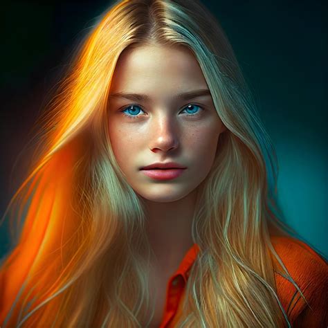 Premium Ai Image A Girl With Blue Eyes And A Red Shirt With A Blue Eye