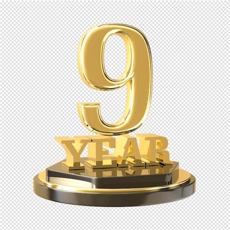 배경이 투명한 받침대 위의 금색 숫자 9 프리미엄 Psd 파일