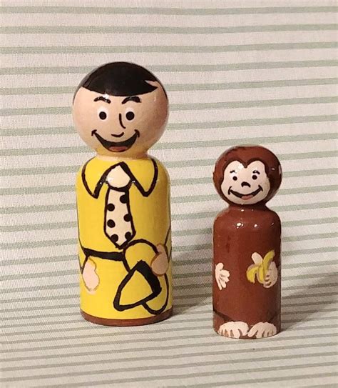 Curious George And The Man In The Yellow Hat Wooden Peg Dolls Etsy
