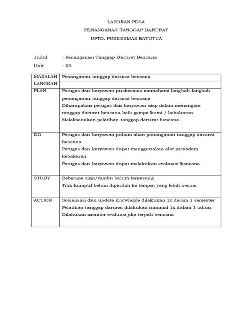 Baru Laporan Pdsa Tanggap Darurat Bencana Edit Pdf