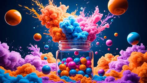 Colorful Spheres Exploding From Open Jar Stock Illustration