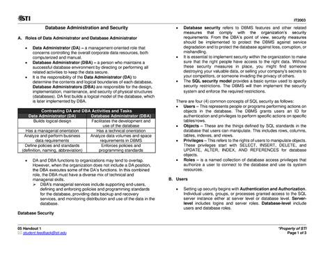 Advanced Database System Pre Final Handout Property Of STI Database Administration And