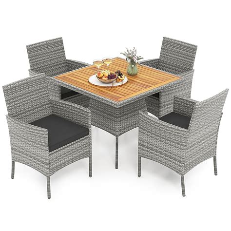 Slickblue 5 Piece 4 Seats Rattan Dining Set Mix Gray Patio Furniture
