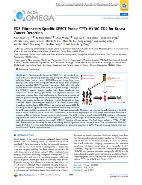 Pdf Edb Fibronectin Specific Spect Probe 99m Tc Hynic Zd2 For Breast